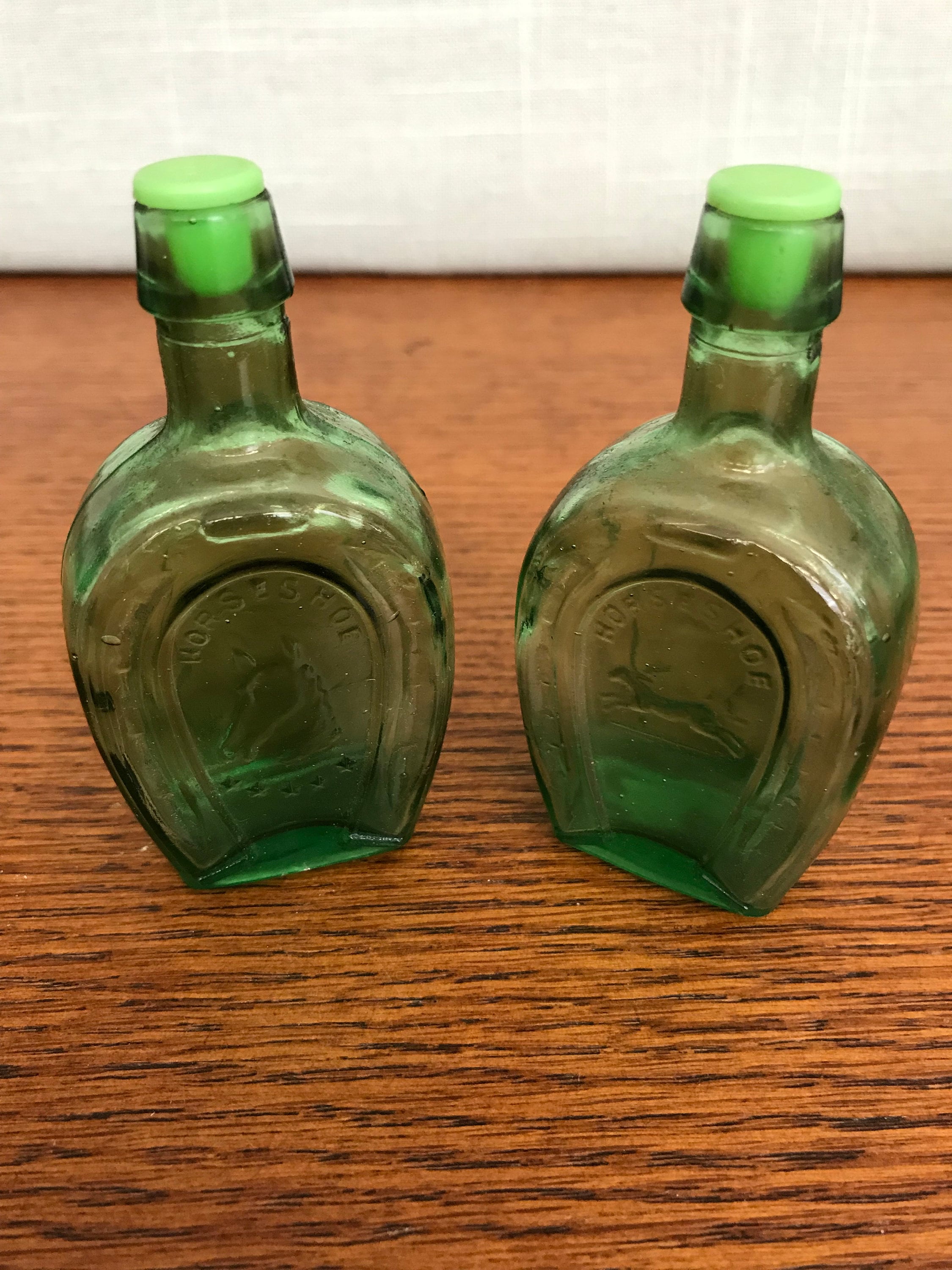 Wheaton Mini Horseshoe Green Glass Bottles Salt and Pepper Shakers - Etsy