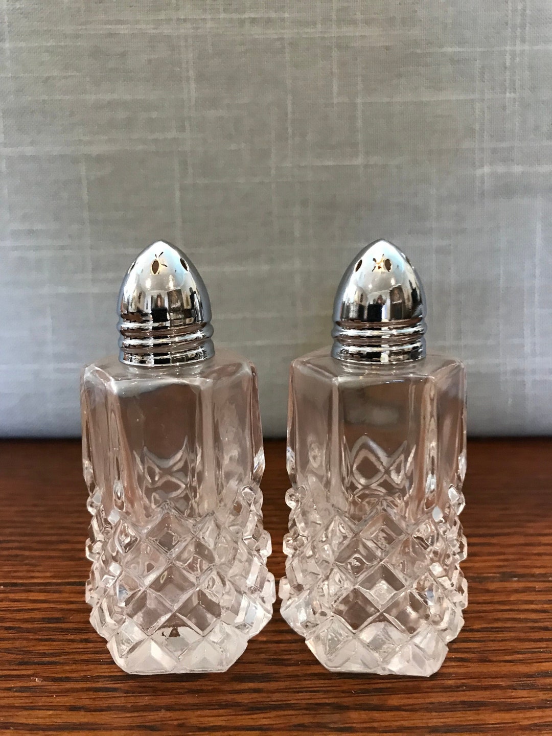 Cut Glass Hexagon Towers With Metal Bullet Tops Salt and Pepper Shakers ...