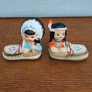 Native American Indian Children Sitting in Moccasins Salt and Pepper ...