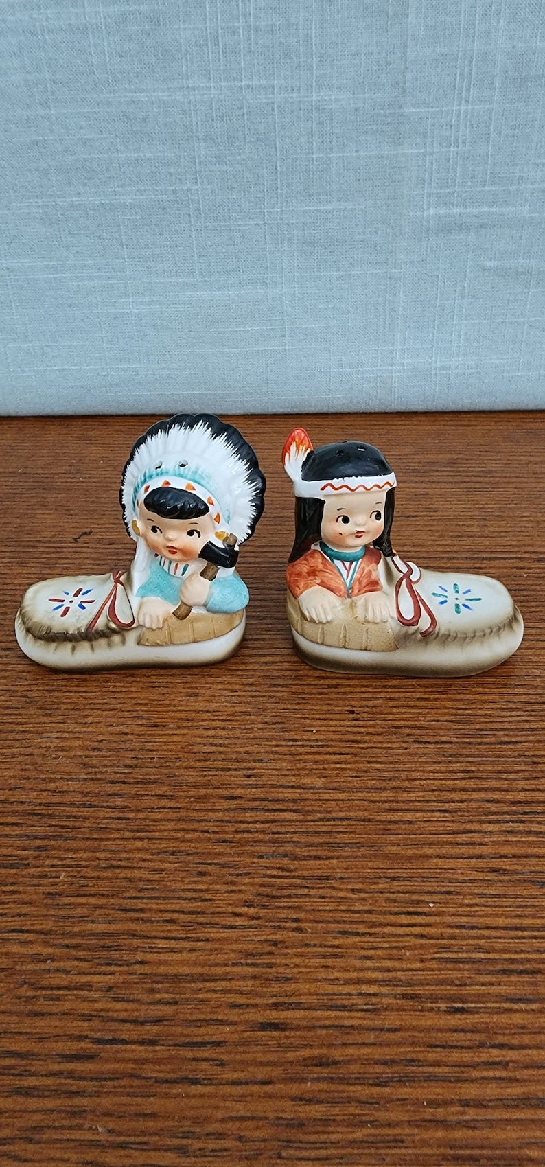 Native American Indian Children Sitting in Moccasins Salt and Pepper ...
