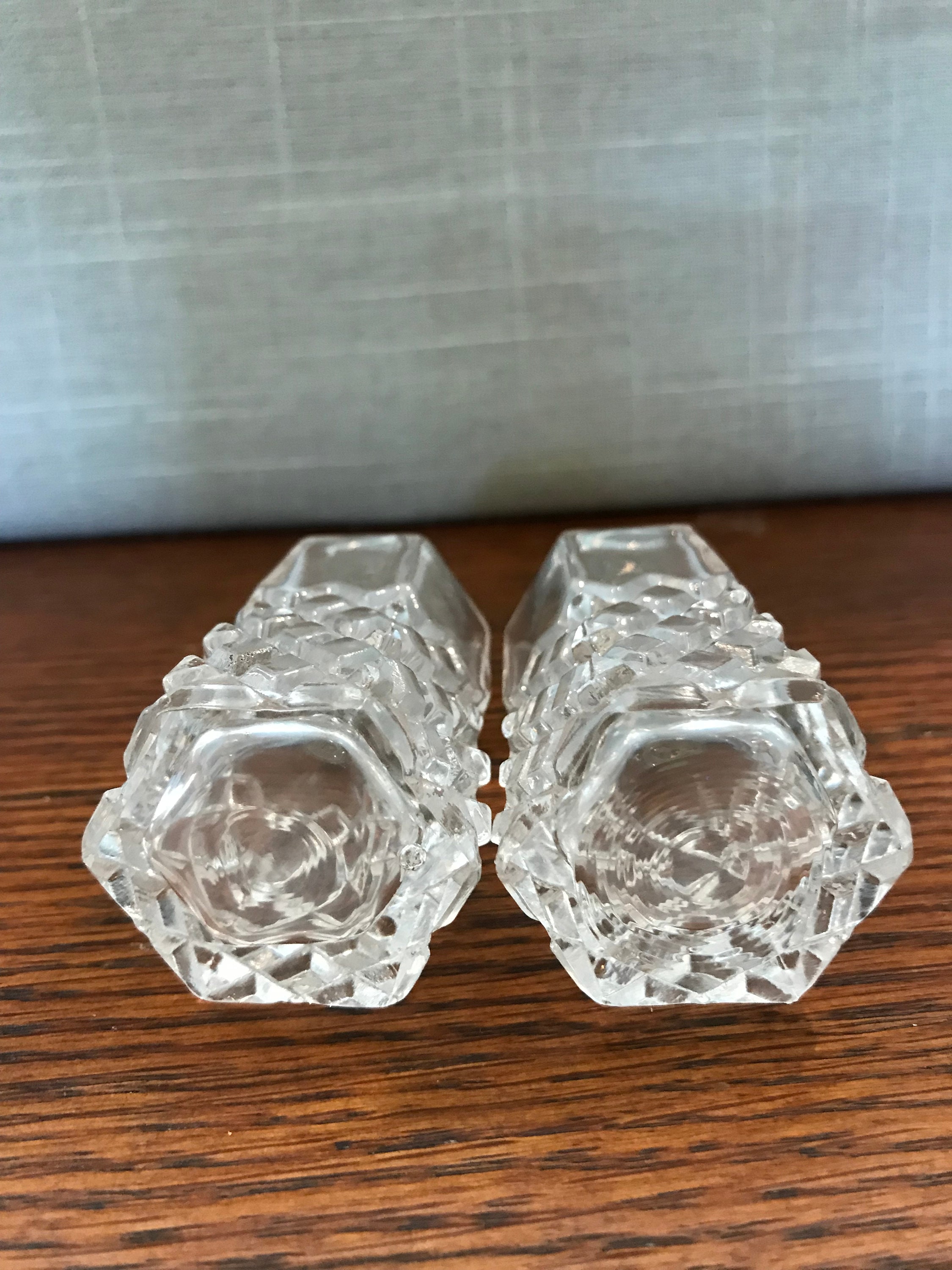 Cut Glass Hexagon Towers With Metal Bullet Tops Salt and Pepper Shakers ...