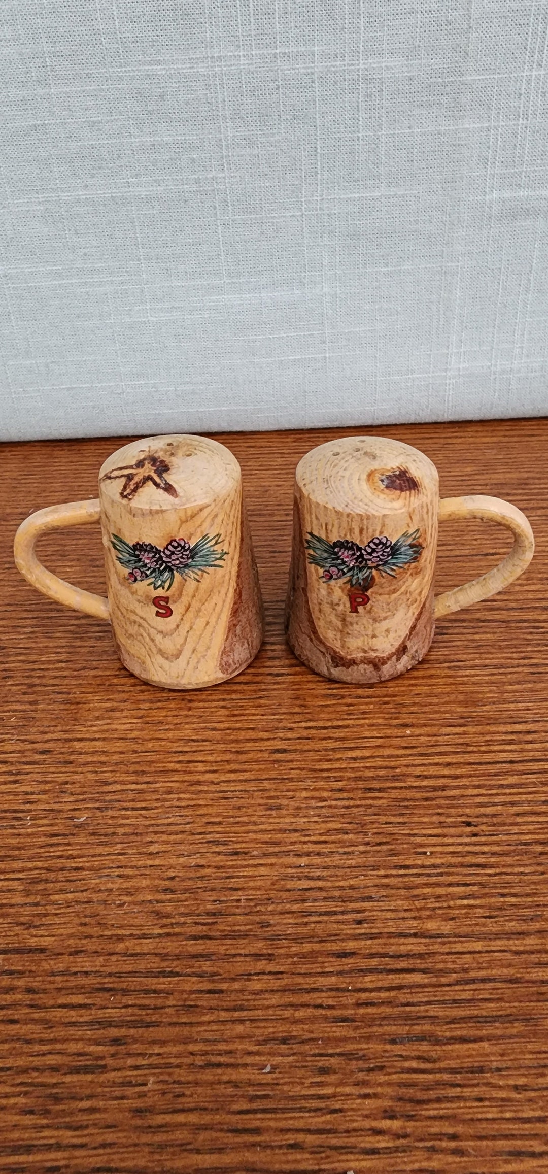 Wood Tree Bark Mug With Pincone Design Salt and Pepper Shakers - Etsy
