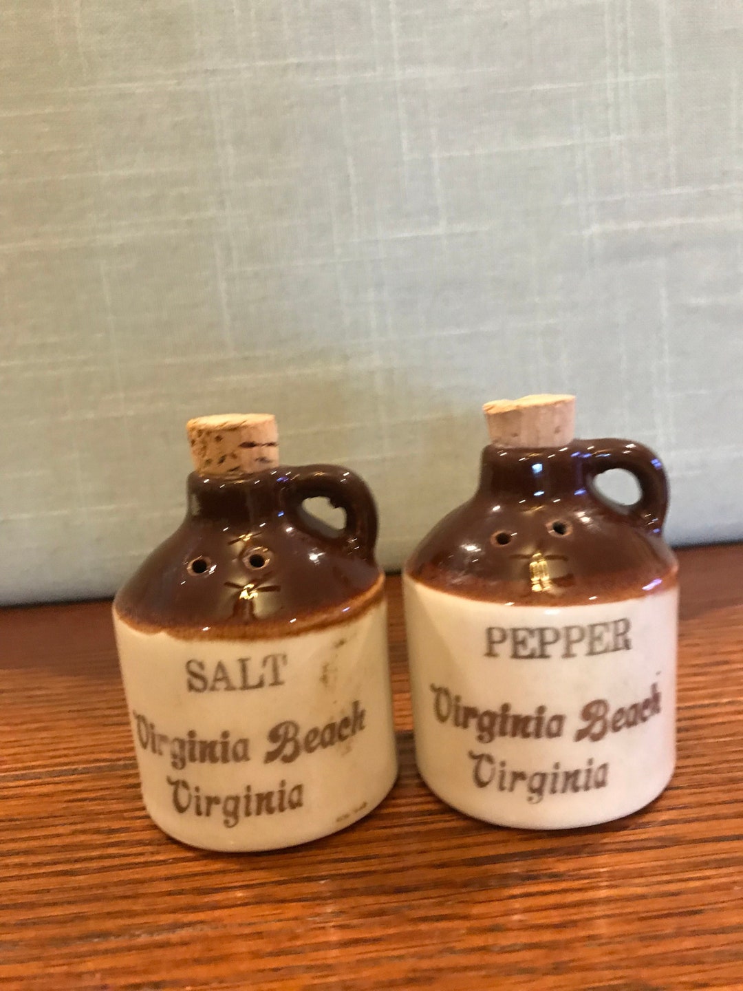 Souvenir Stoneware Jugs - Virginia Beach, VA Salt and Pepper Shakers - Etsy