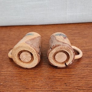 Wood Tree Bark Mug With Pincone Design Salt and Pepper Shakers - Etsy