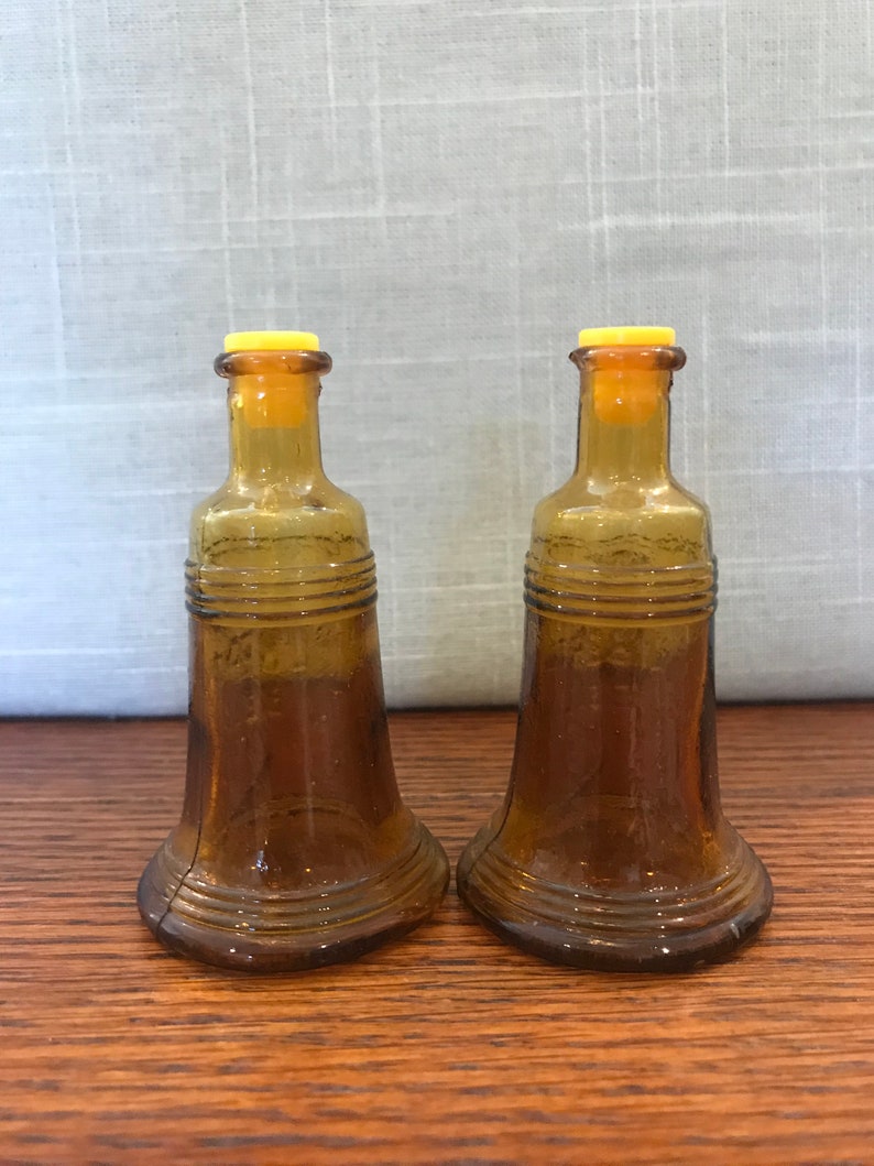 Amber Glass Liberty Bell Bottles Made in Taiwan Salt and Pepper Shakers ...