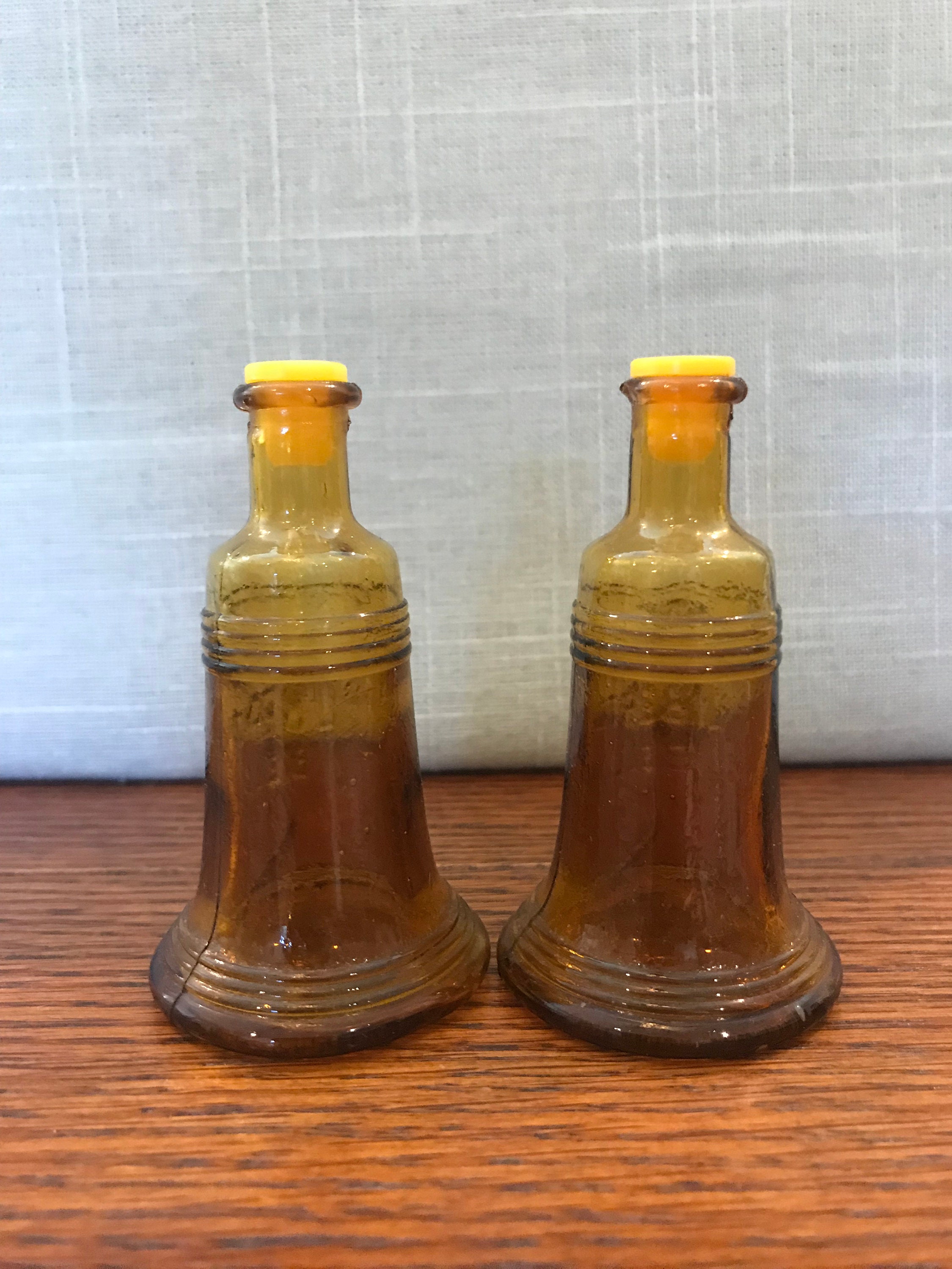 Amber Glass Liberty Bell Bottles Made in Taiwan Salt and Pepper Shakers ...