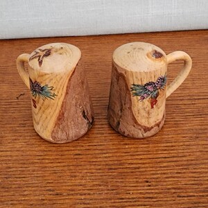 Wood Tree Bark Mug With Pincone Design Salt and Pepper Shakers - Etsy