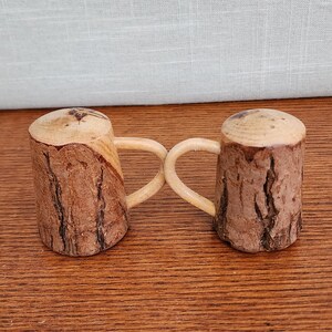 Wood Tree Bark Mug With Pincone Design Salt and Pepper Shakers - Etsy