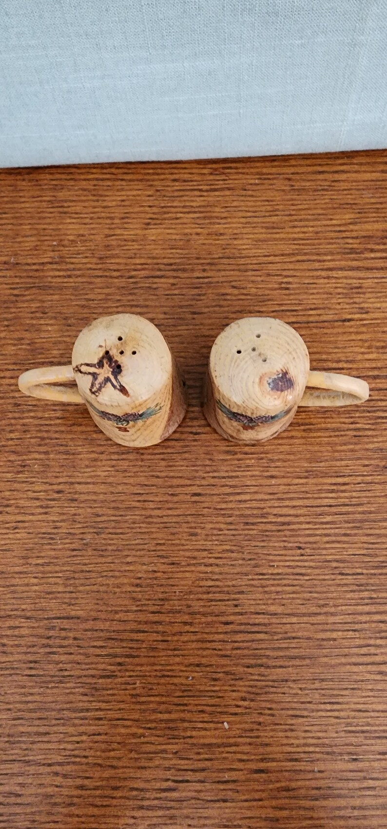 Wood Tree Bark Mug With Pincone Design Salt and Pepper Shakers - Etsy