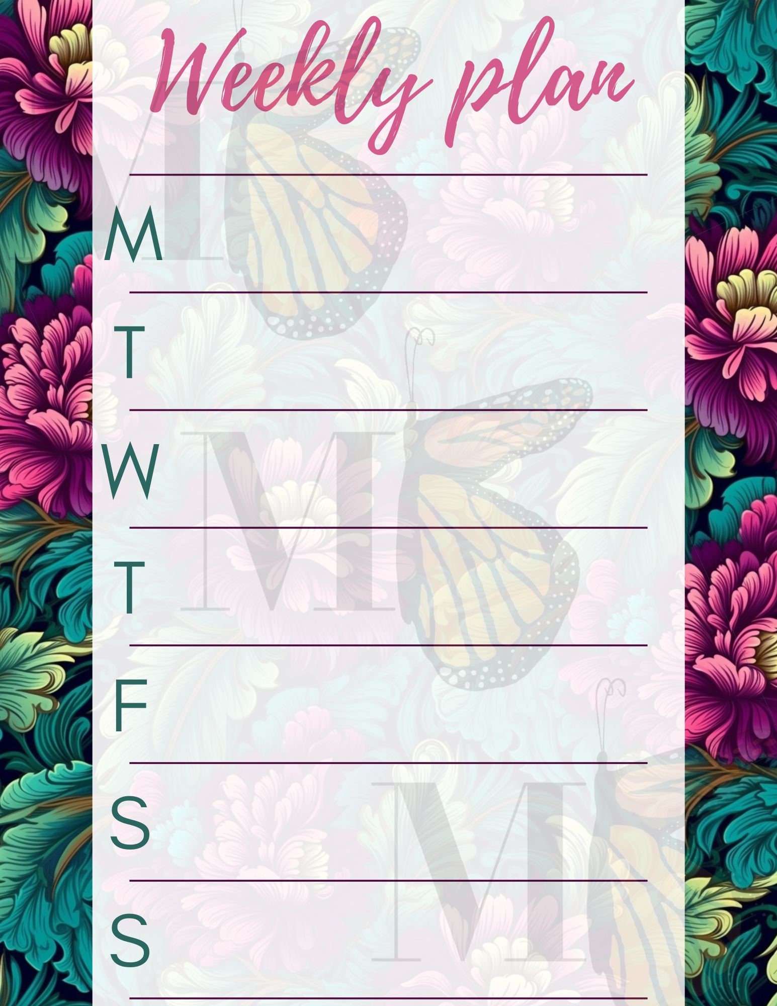 Weekly Plan Printable PDF Floral Task List Download Floral Week Planner ...