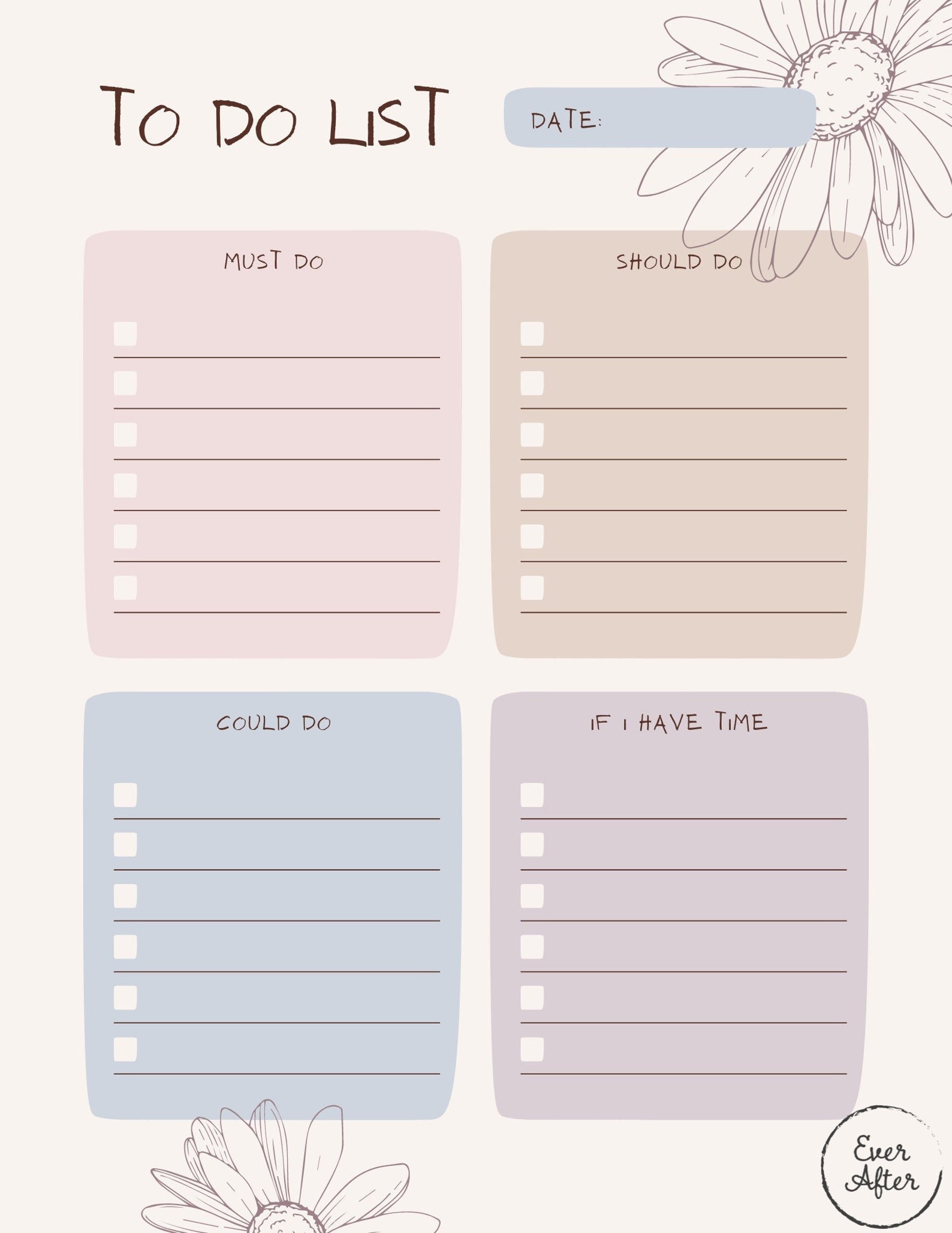 Printable Floral Theme to Do List - Etsy