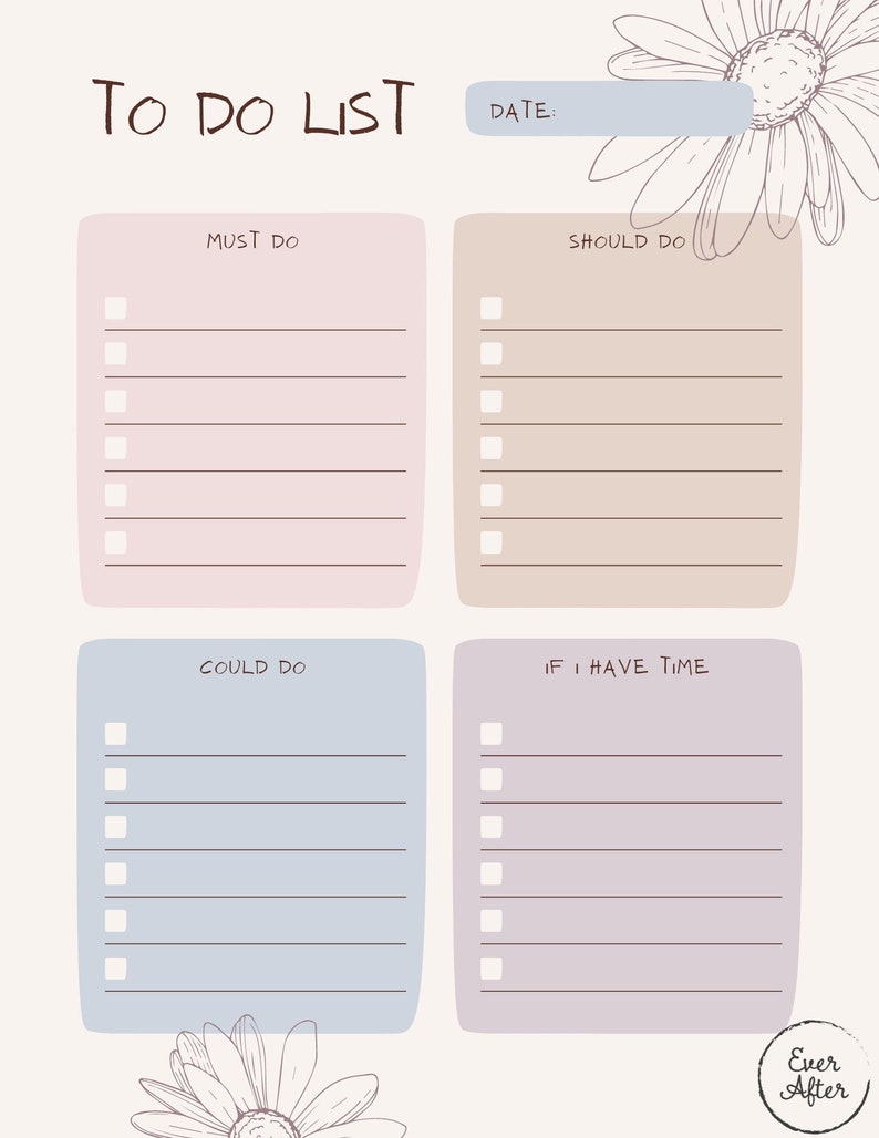 Printable Floral Theme to Do List - Etsy