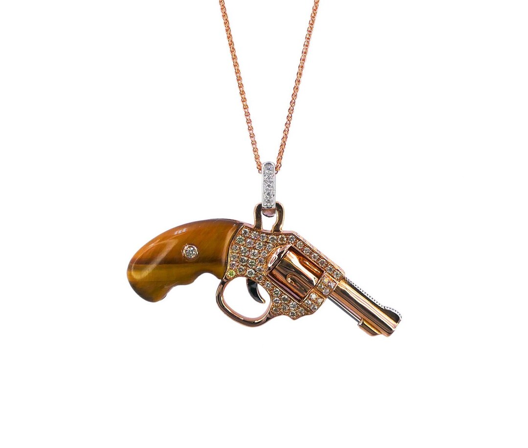 Diamond Fancy Color Pave Gun Pistol Revolver Golden Brown Tiger's Eye ...