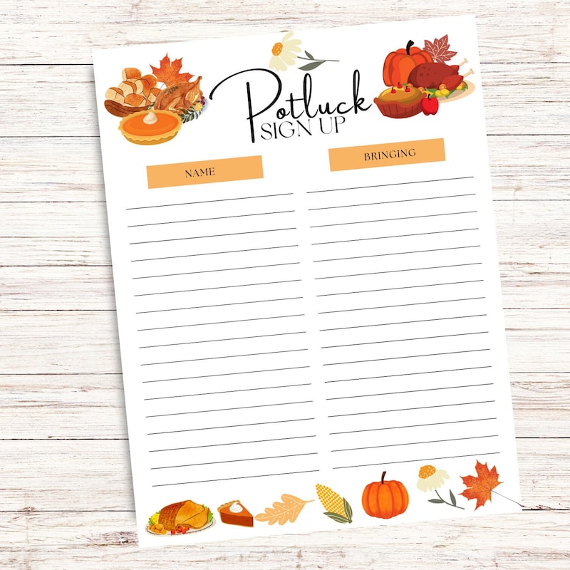Fall Potluck Sign up Sheets - Etsy