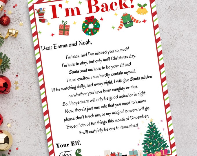 Editable Elf Arrival Letter, Elf Return Letter, Elf I'm Back Christmas ...