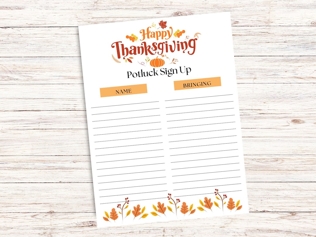 Thanksgiving Potluck Sign up Sheet Printable, Holiday Potluck Sign up ...