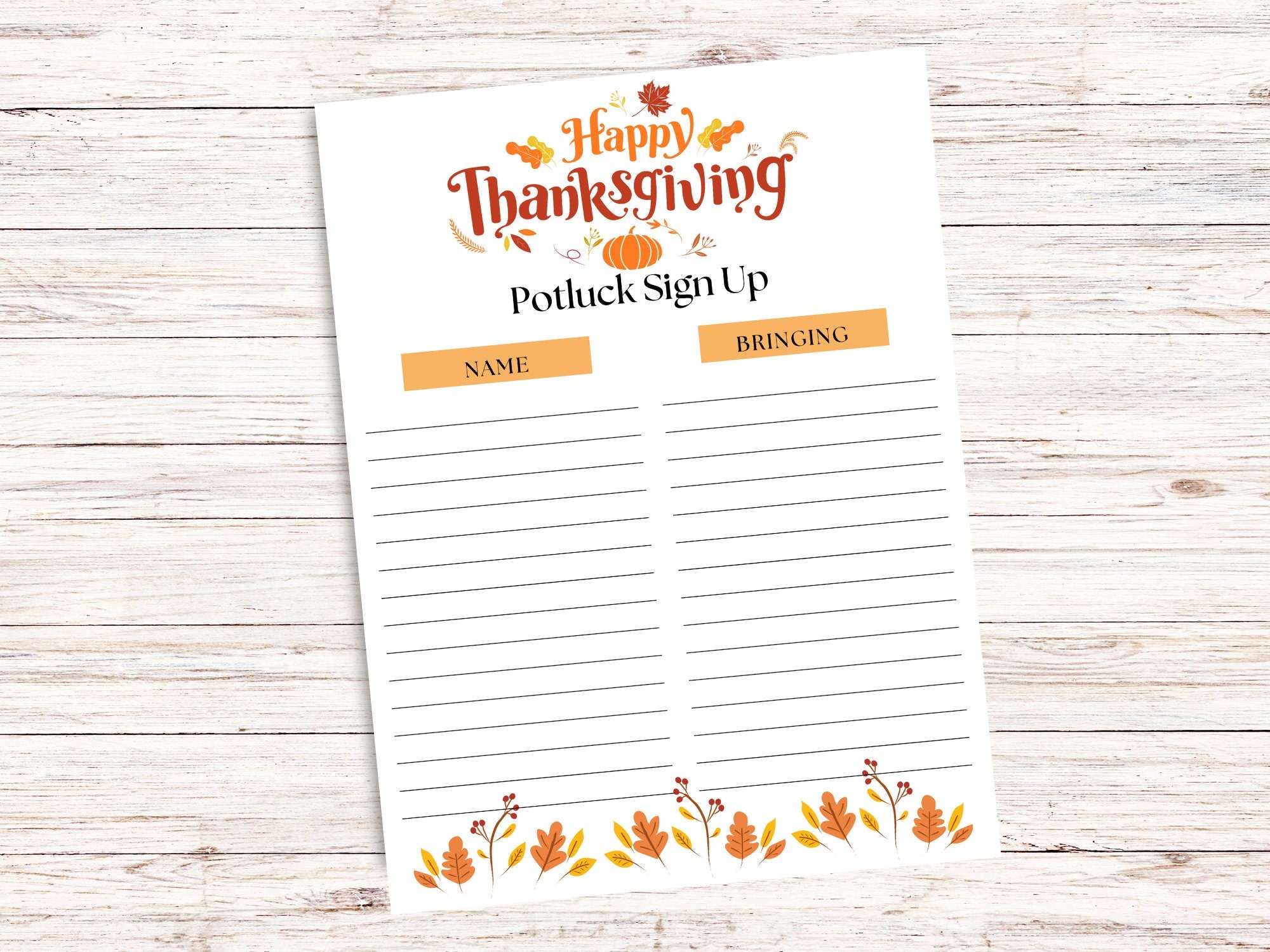 Thanksgiving Potluck Sign up Sheet Printable, Holiday Potluck Sign up ...