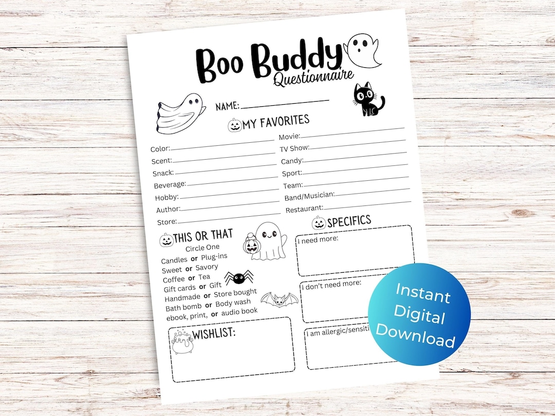 Printable Boo Buddy Questionnaire, Halloween Boo Buddy Gift Exchange ...