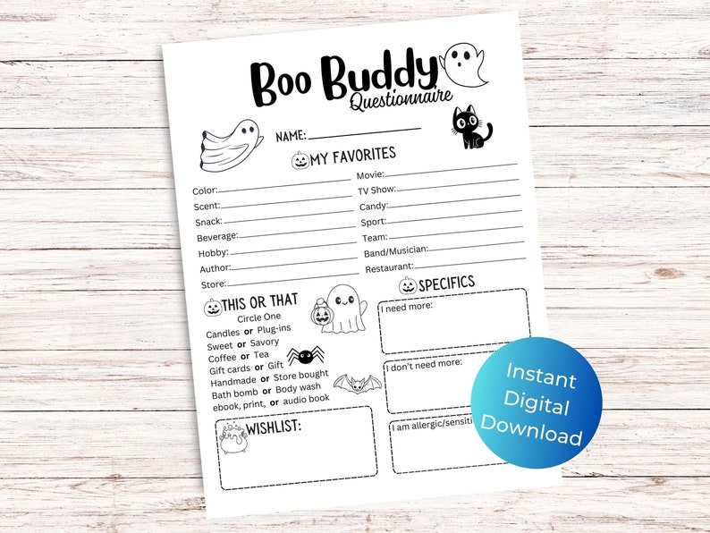 Printable Boo Buddy Questionnaire, Halloween Boo Buddy Gift Exchange ...