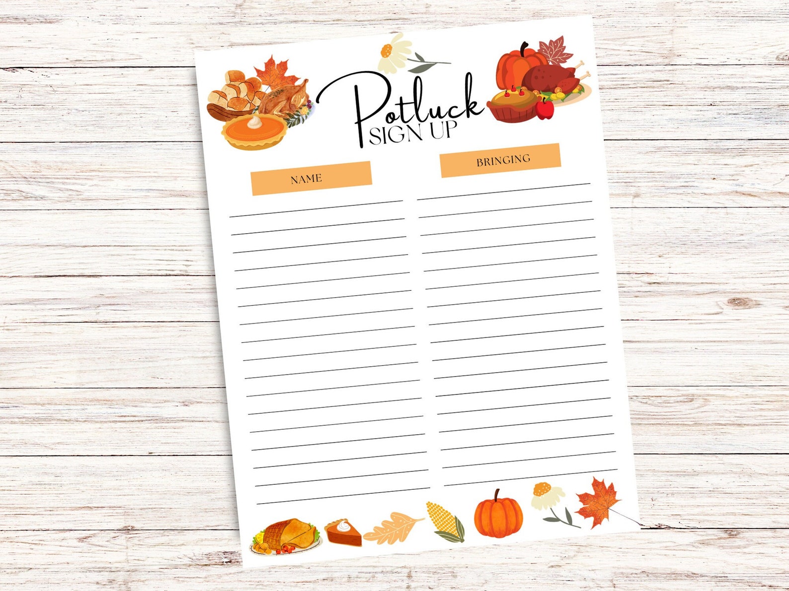 Holiday Potluck Sign up Sheet, Thanksgiving Potluck Sign up Sheet ...