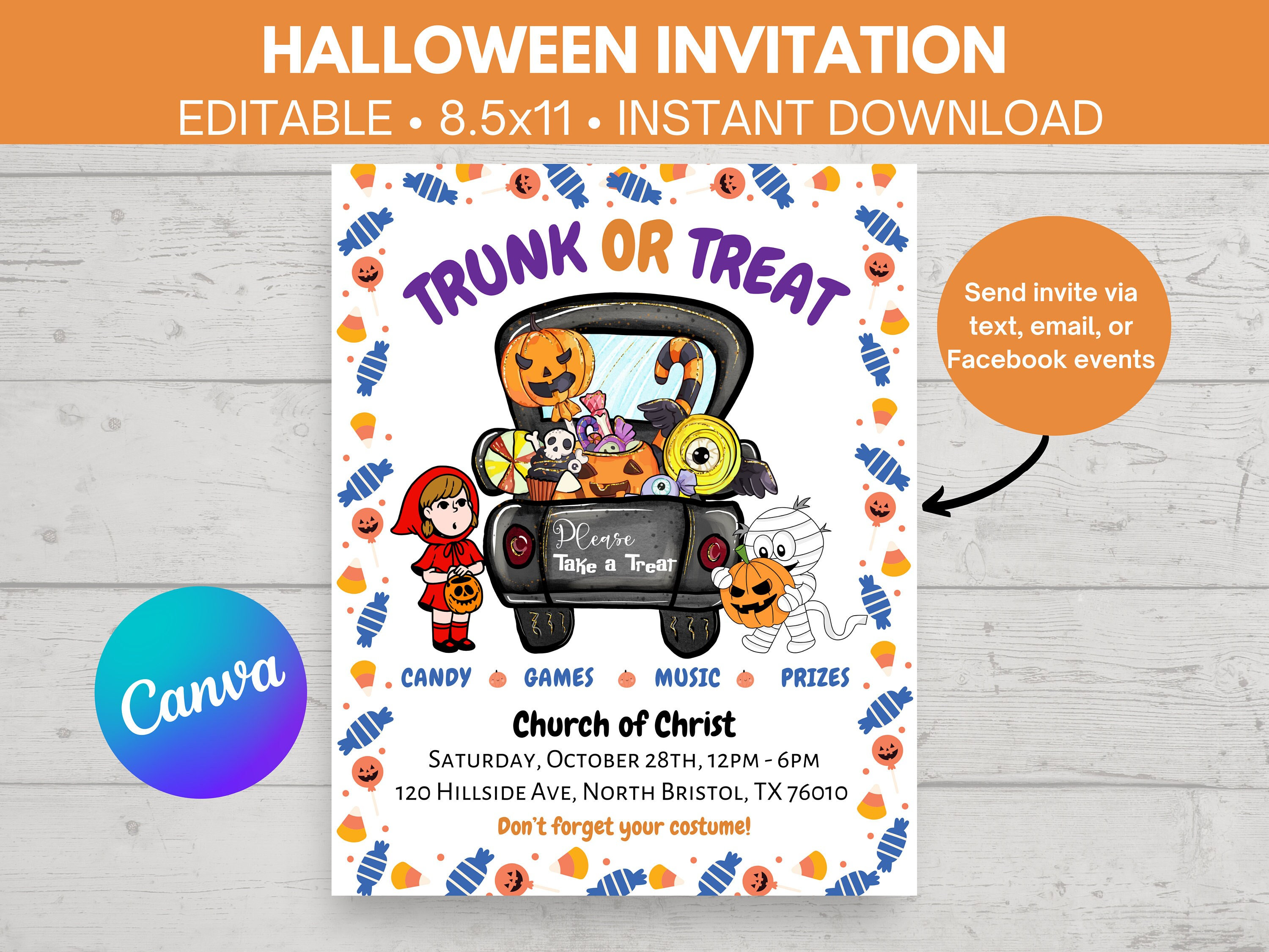 Editable Trunk or Treat Invitation, Printable Trunk or Treat Flyer ...