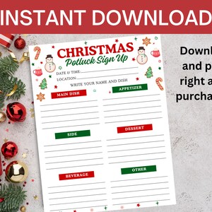 Christmas Potluck Sign up Sheet Printable for Work, Office Potluck Sign ...