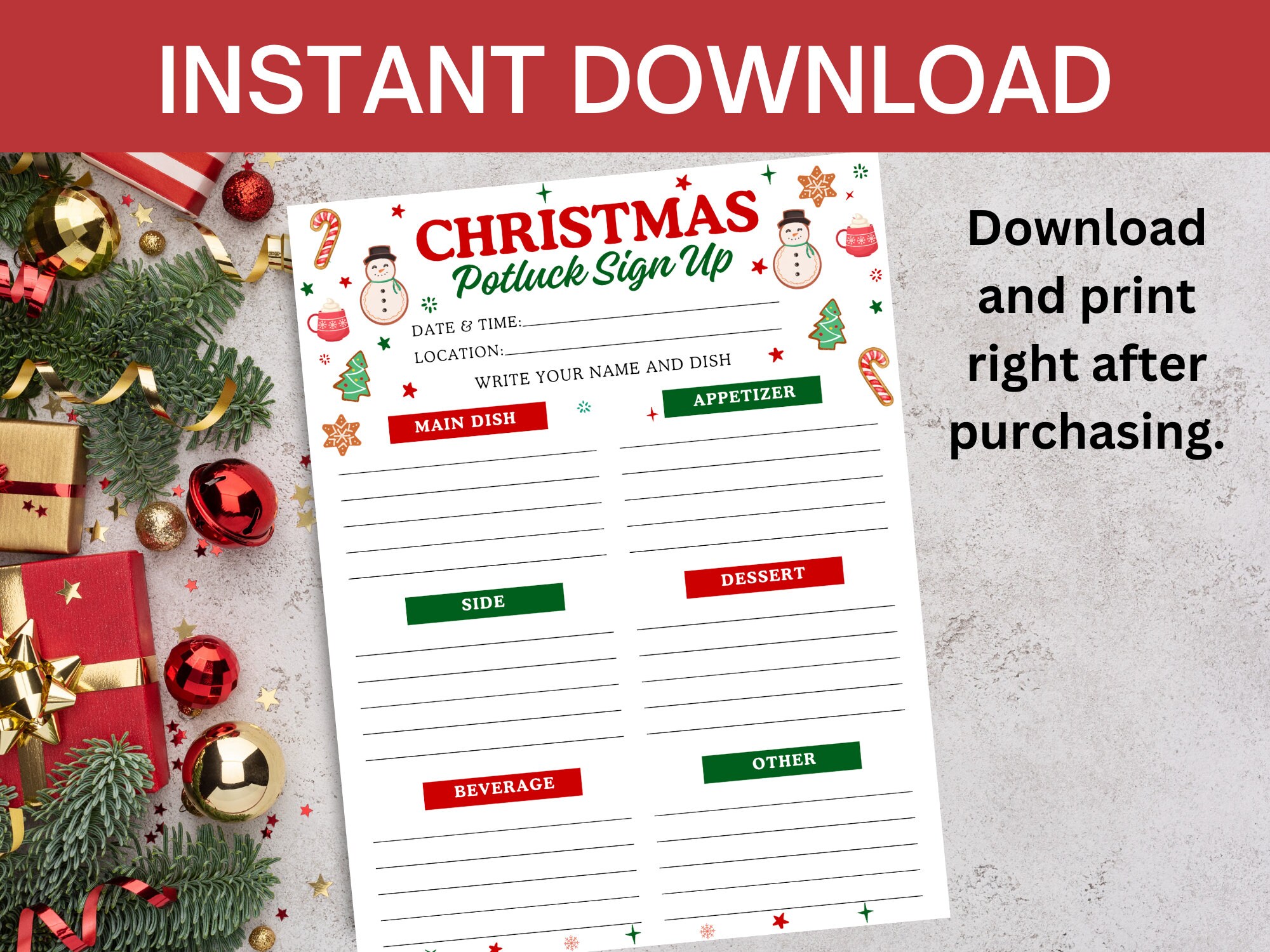 Christmas Potluck Sign up Sheet Printable for Work, Office Potluck Sign ...