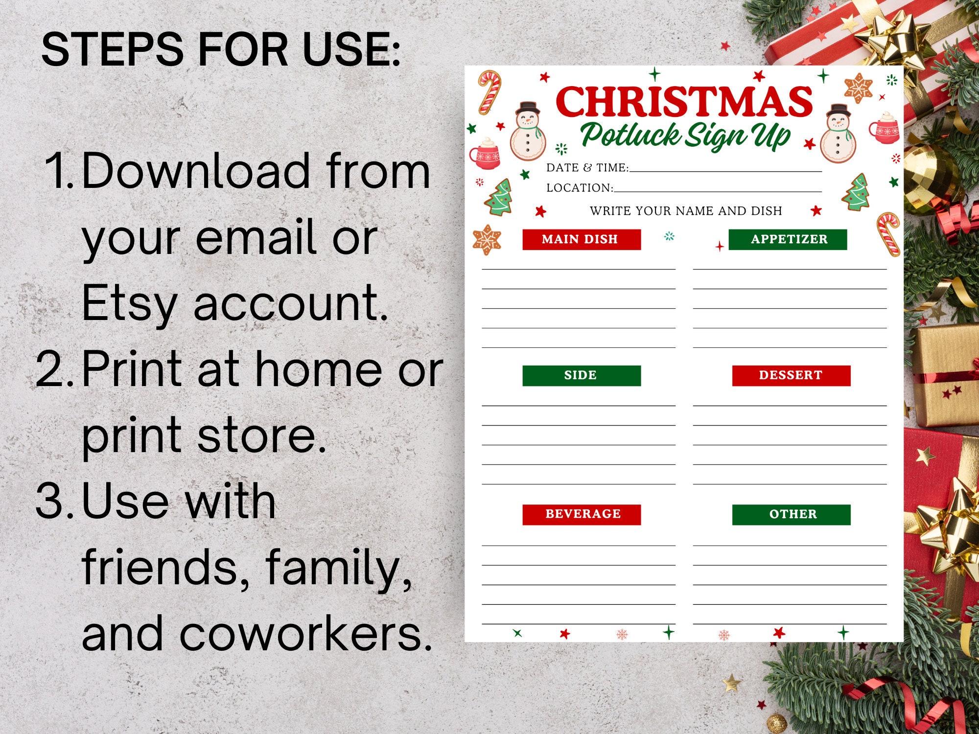 Christmas Potluck Sign up Sheet Printable for Work, Office Potluck Sign ...