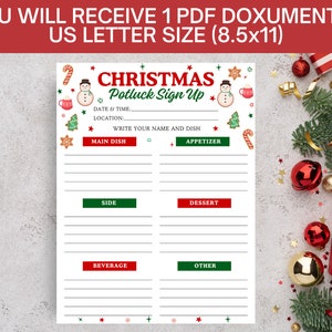 Christmas Potluck Sign up Sheet Printable for Work, Office Potluck Sign ...