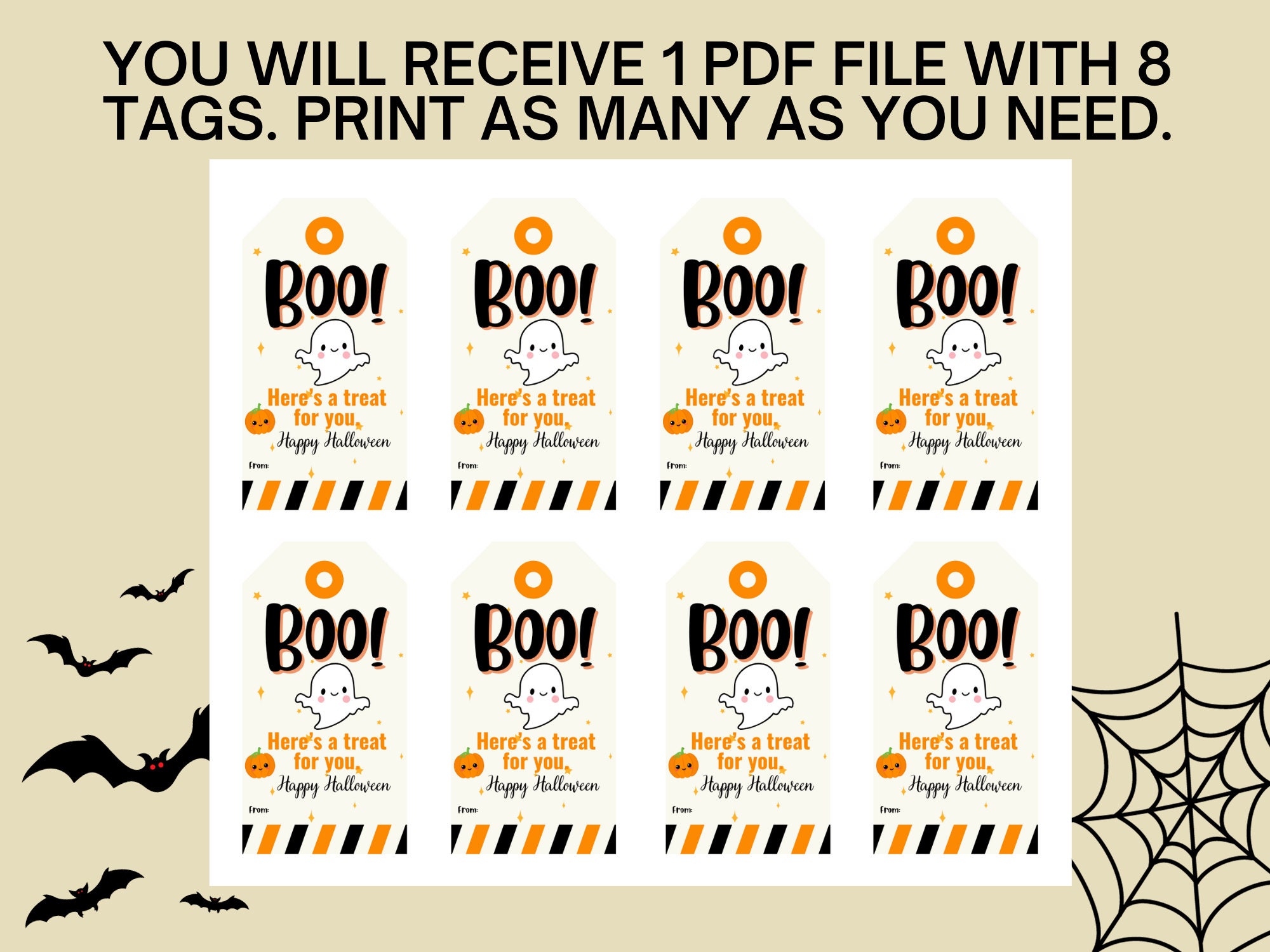 Printable Halloween Gift Tag, Trick or Treat Favor Bag Tag, Halloween ...