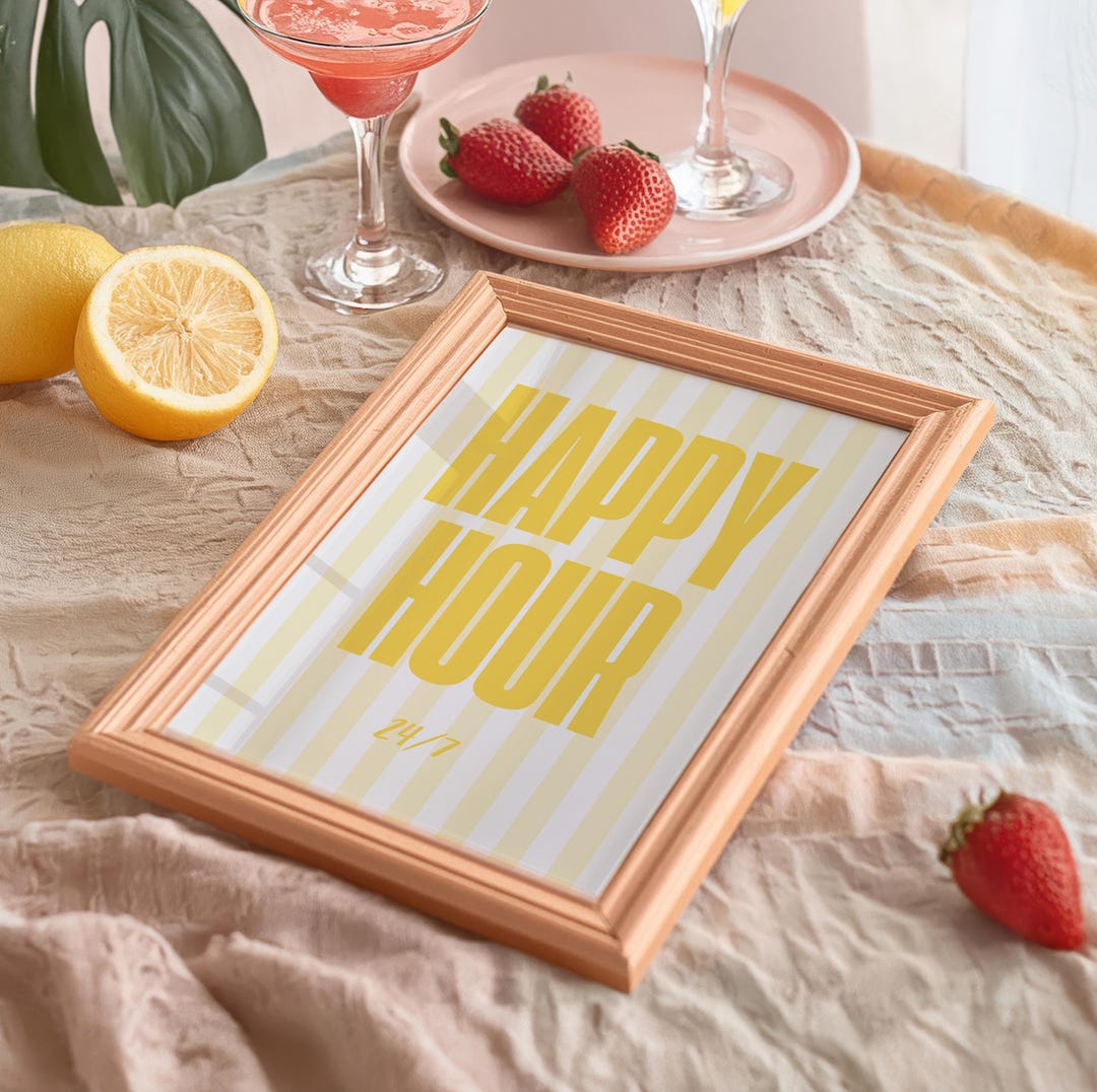 Yellow Happy Hour Print, Digital Download, Bar Cart Wall Art, Bar Cart ...