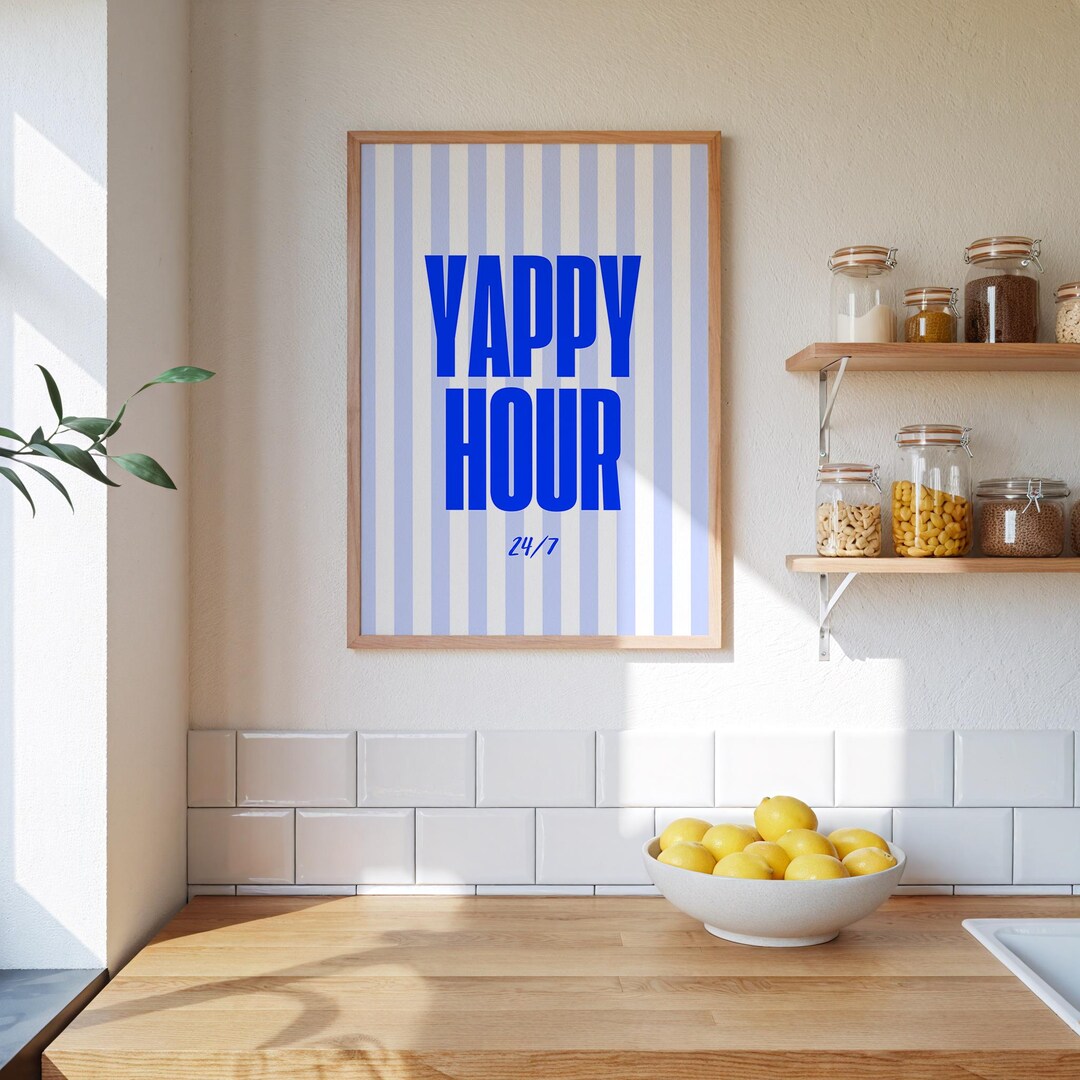 Blue Yappy Hour Print, Digital Download, Trendy Girl Art, Bar Cart ...