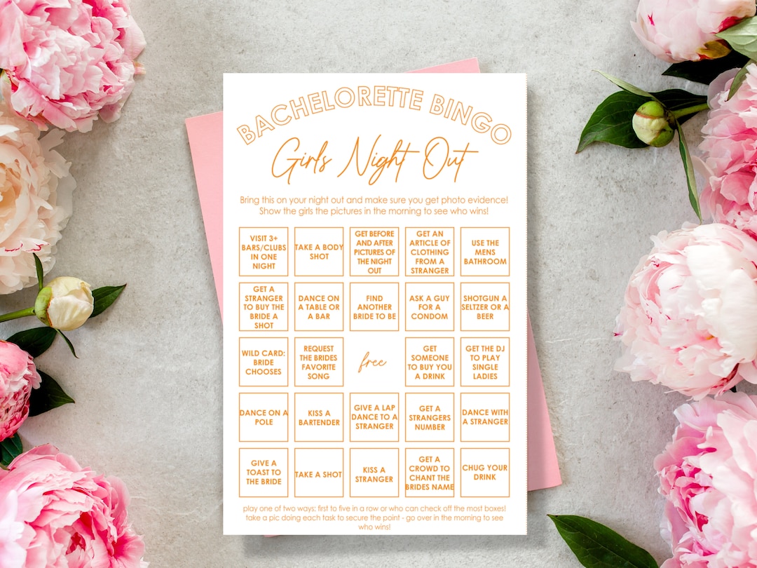 Bachelorette Bingo Game, Girls Night Out Bingo, Aesthetic, Hen Party ...