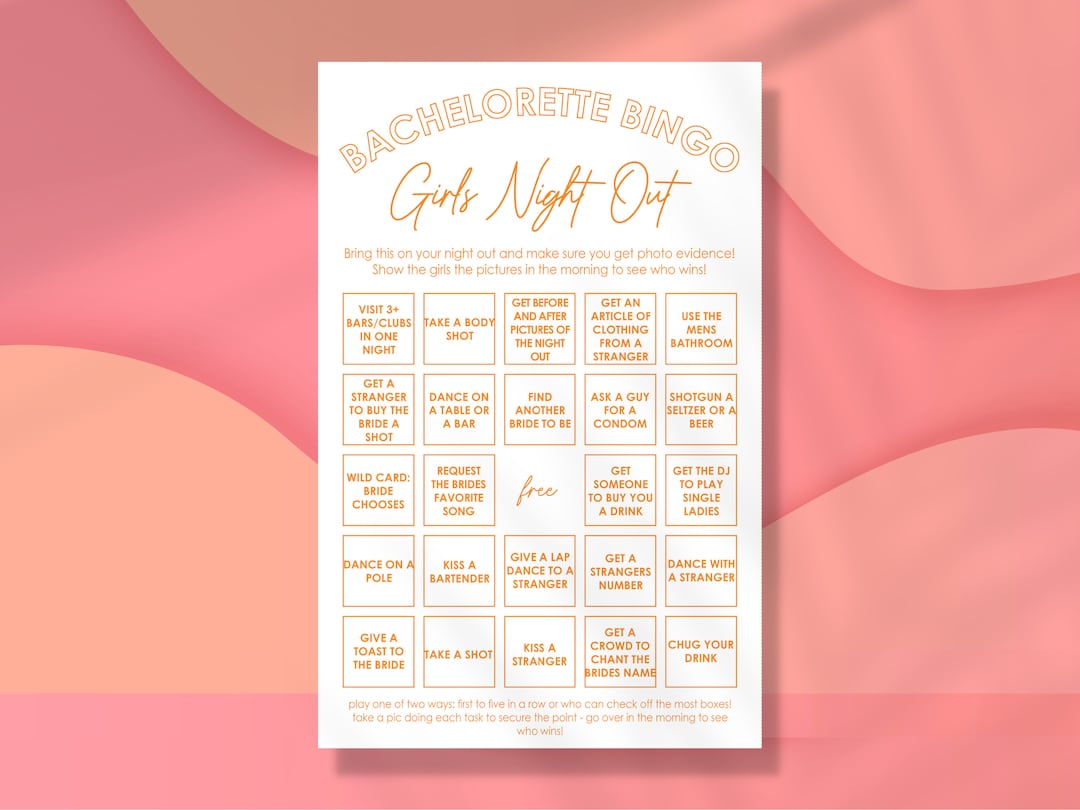 Bachelorette Bingo Game, Girls Night Out Bingo, Aesthetic, Hen Party ...