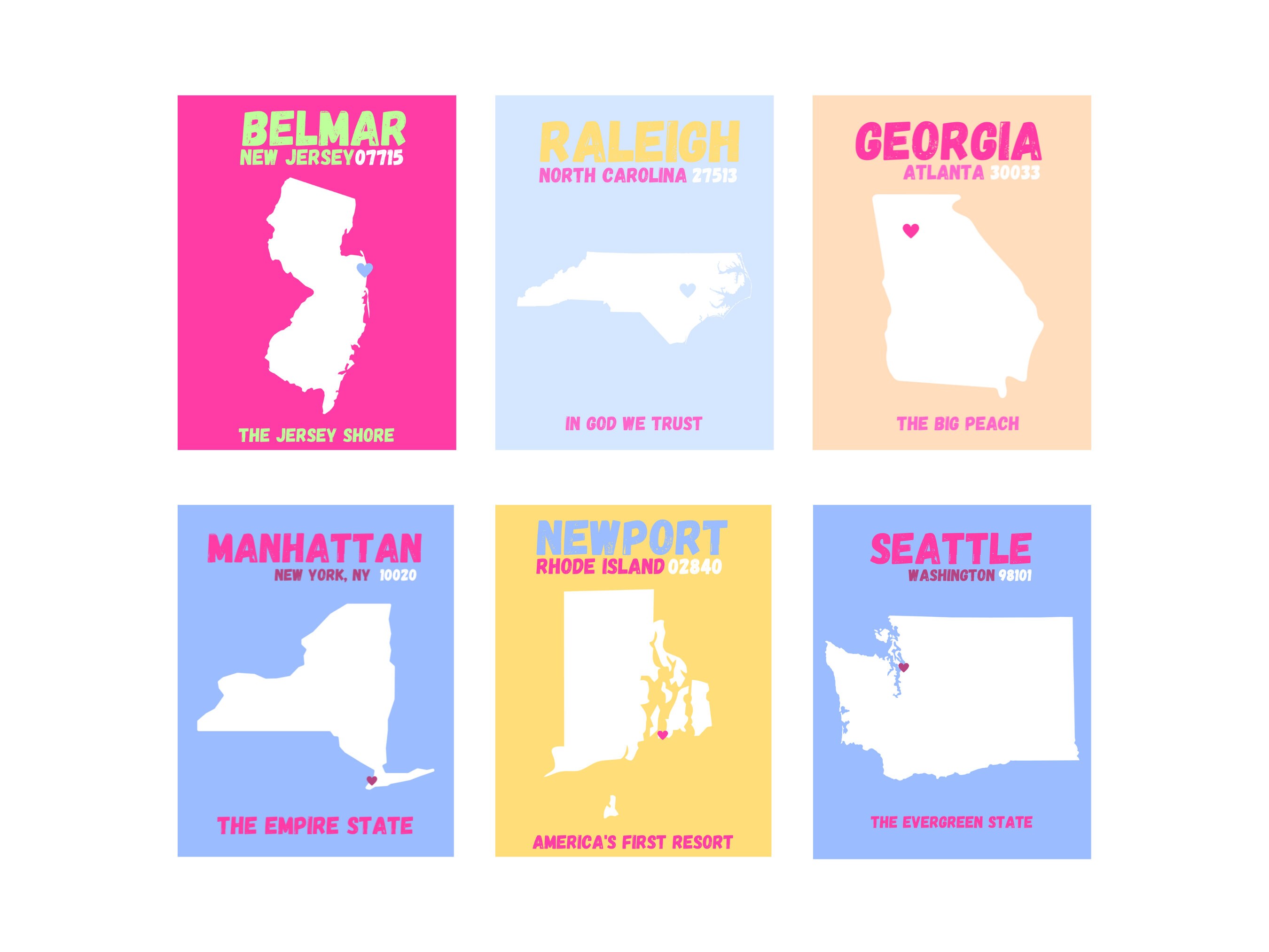 Custom State Posters - Trendy College Town & Hometown Wall Decor ...