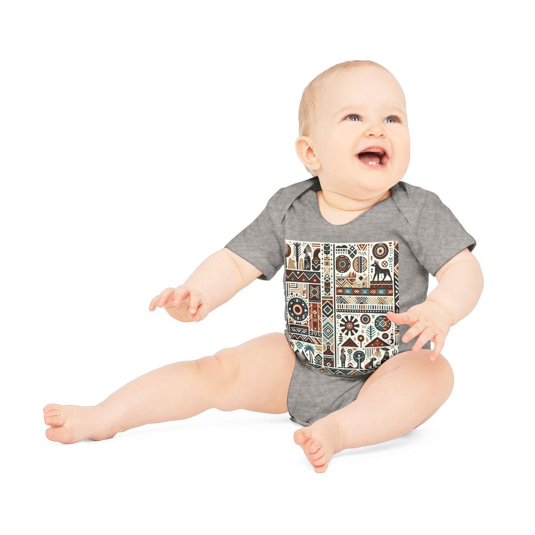 Baby Bodysuit, Cute African Motif Organic Infant Romper, Ethnic Print ...