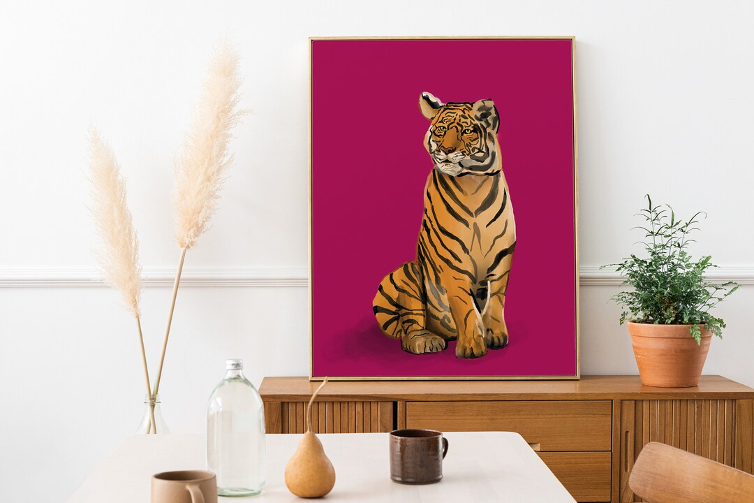 Ink Tiger in Pink Background - Etsy