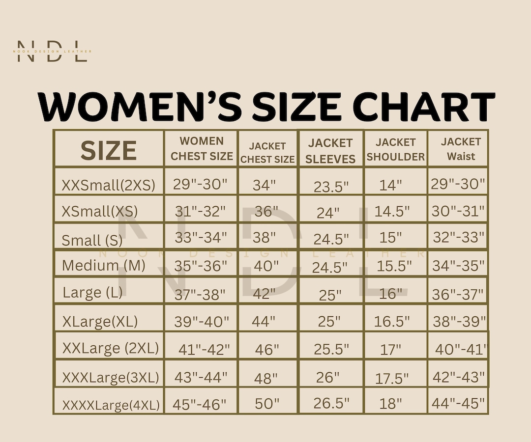 Digital Size Chart of the Jacket Men and Women - Etsy