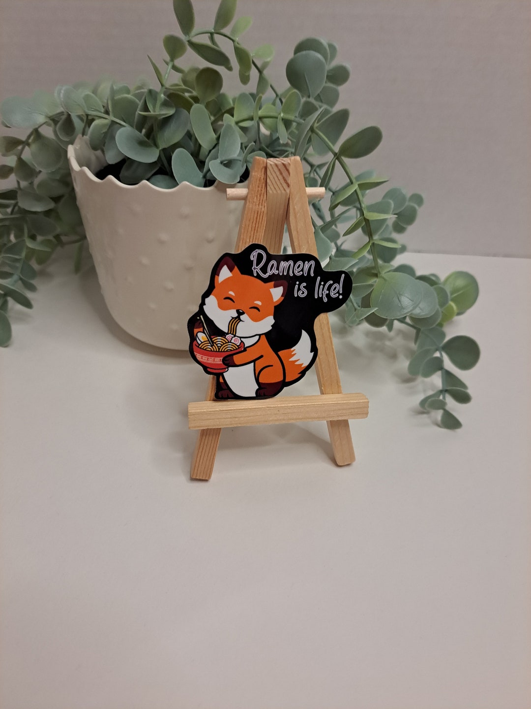 Ramen is Life Fox Eating Ramen Laminated Vinyl Sticker Water Resistant ...