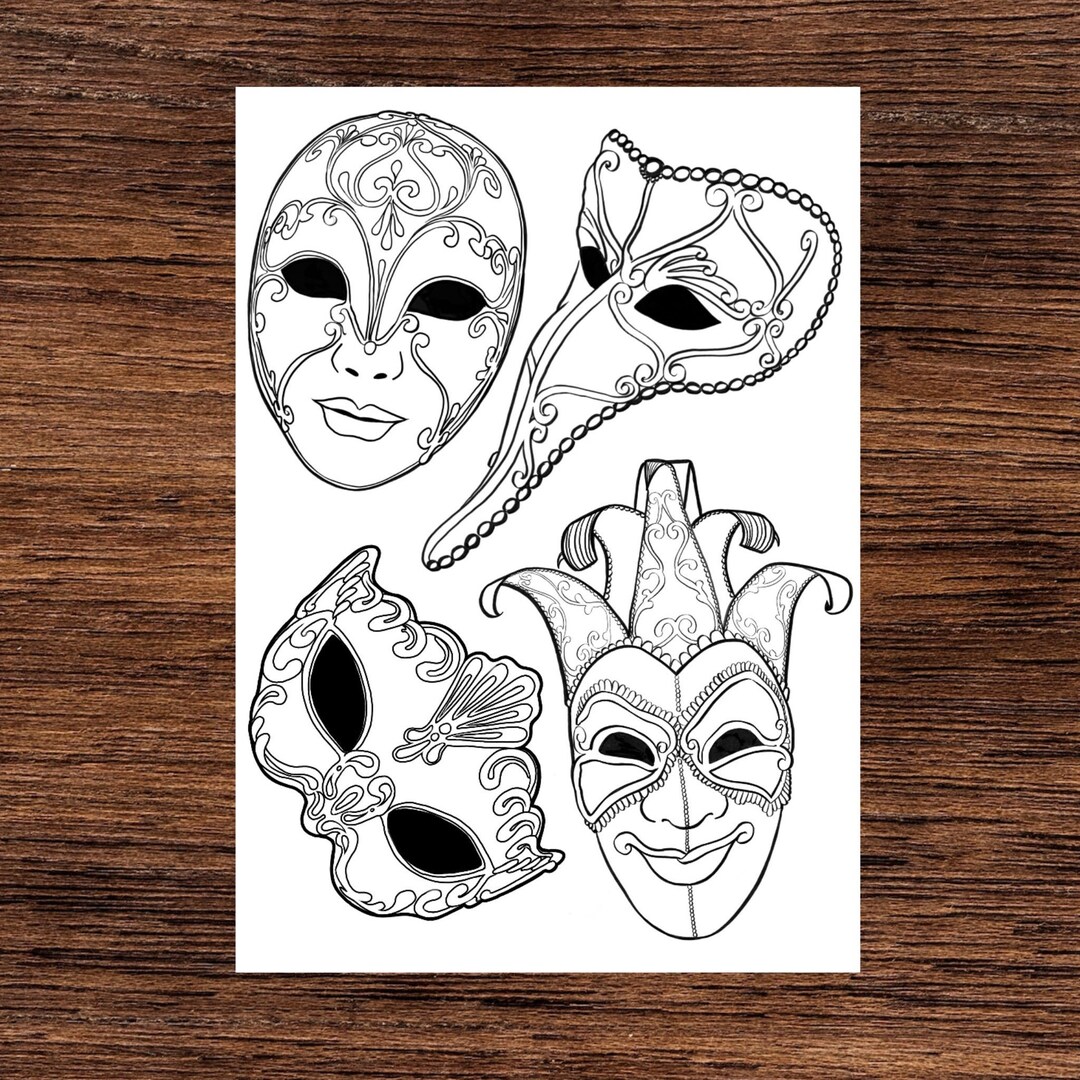 Venetian Masks, Printable Coloring Sheet, Instant Download, Children's ...