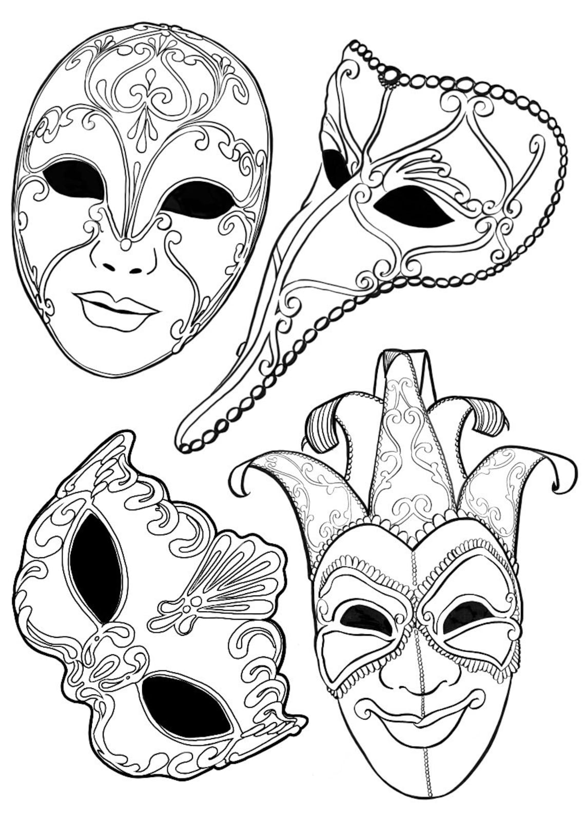 Venetian Masks, Printable Coloring Sheet, Instant Download, Children's ...