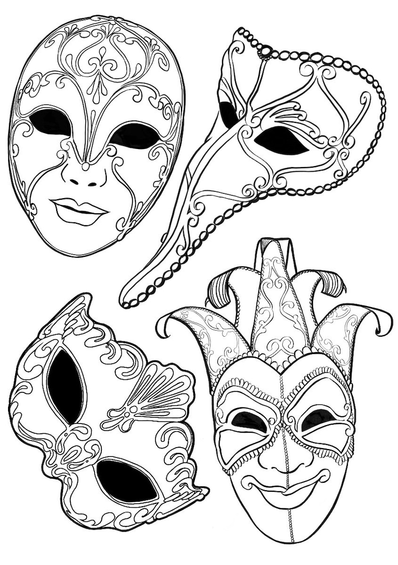 Venetian Masks, Printable Coloring Sheet, Instant Download, Children's ...