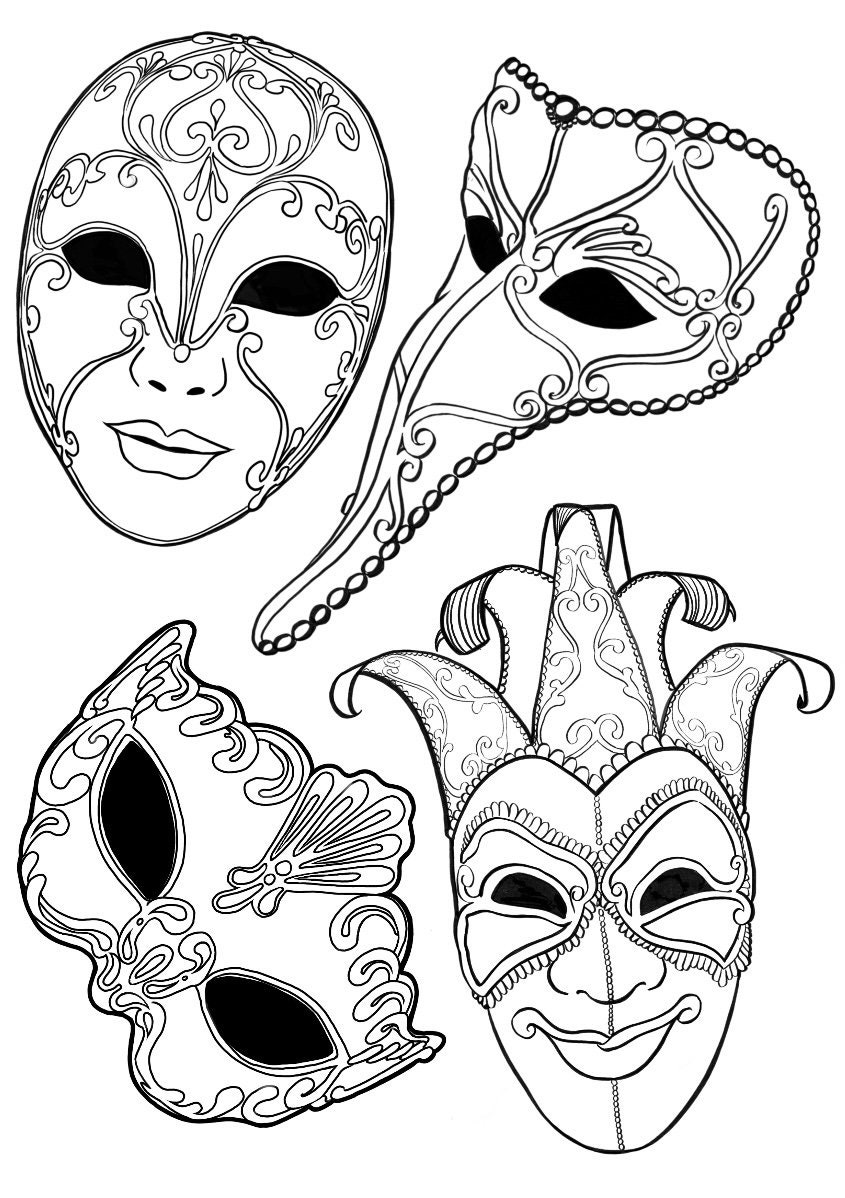 Venetian Masks, Printable Coloring Sheet, Instant Download, Children's ...
