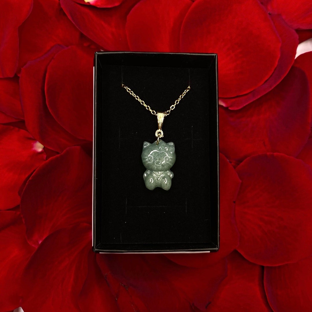 Hello Kitty Jade Necklace Natural Grade A Pendant 16K Gold - Etsy