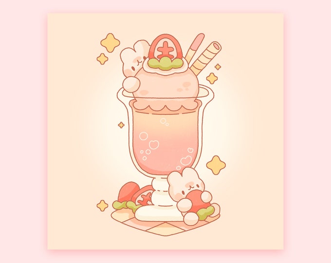 Strawberry Float Print | High Quality Matte Art Print | 4.72” X 4.72 ...