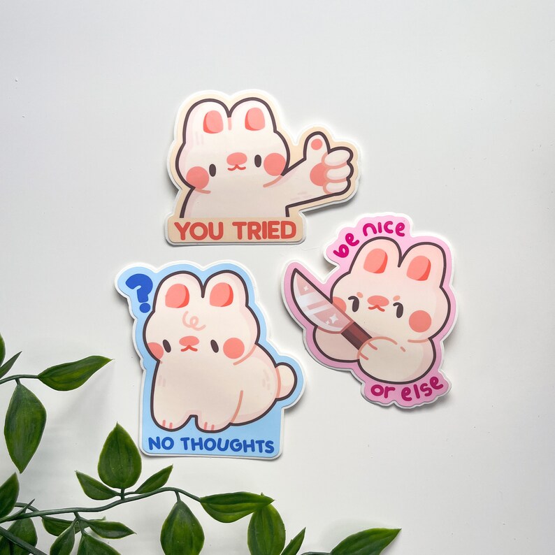 Funny Bunny Vinyl Stickers Die-cut Glossy Vinyl Sticker 3 - Etsy