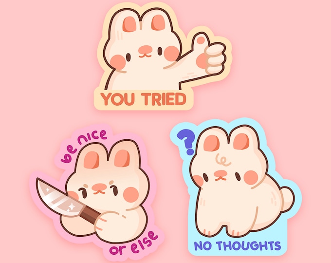 Funny Bunny Vinyl Stickers | Die-cut Matte Vinyl Sticker | 3” - Etsy