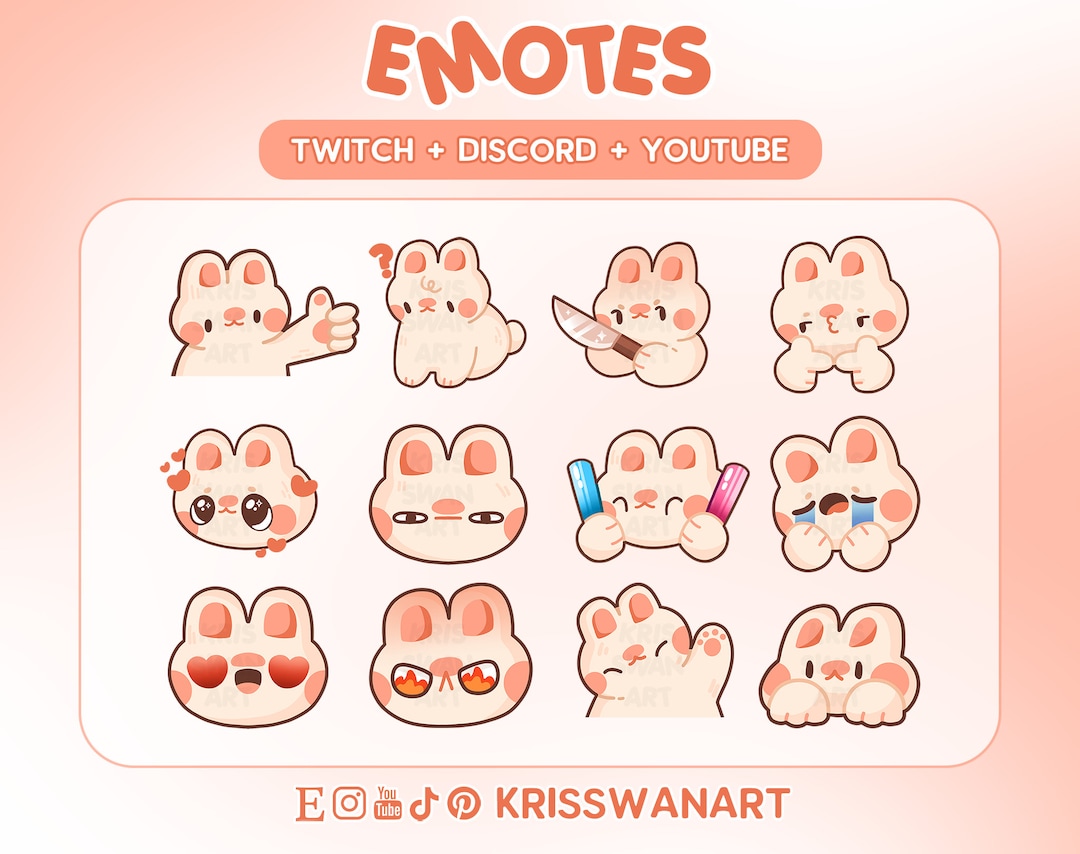 Bunny Emote Set | 12 Emotes | Twitch, Discord, Youtube, Streaming ...