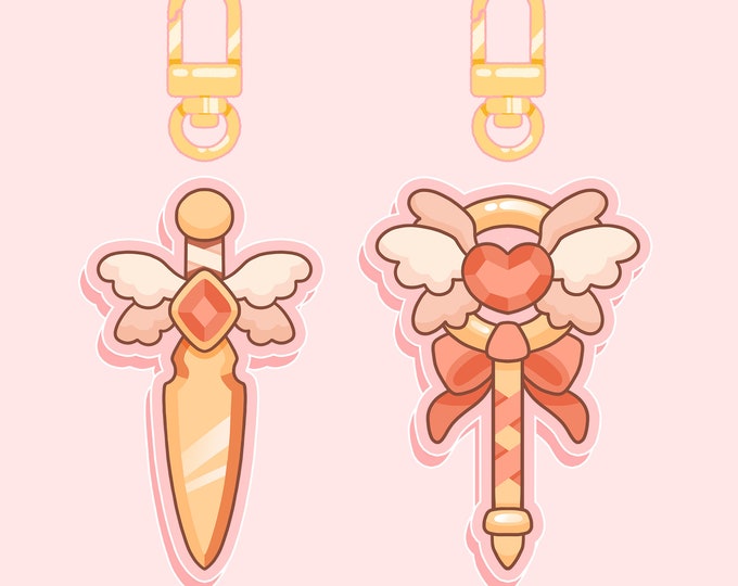 Magical Girl Sword and Staff Acrylic Keychain Double-sided Kawaii ...