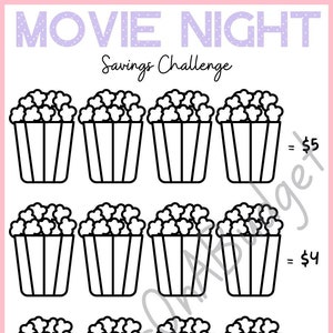 A6 Movie Night Savings Challenge for A6 Cash Envelopes/binders ...